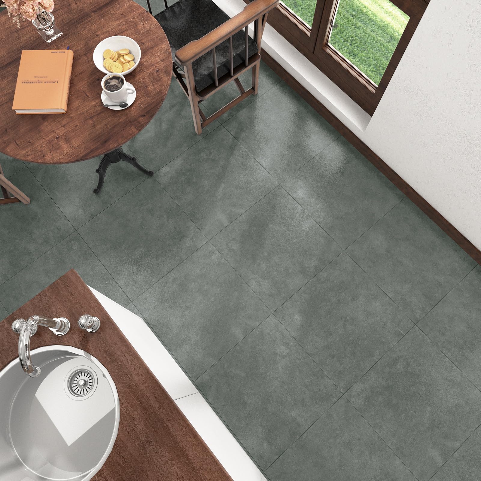 WESTICK Marble Grey Peel and Stick Floor Tile 12 x 12 in Bathroom Floor Tiles Thick Kitchen Removable Floor Tiles Peel and Stick Waterproof Self Adhesive Vinyl Flooring Peel and Stick Tile 5 PCS