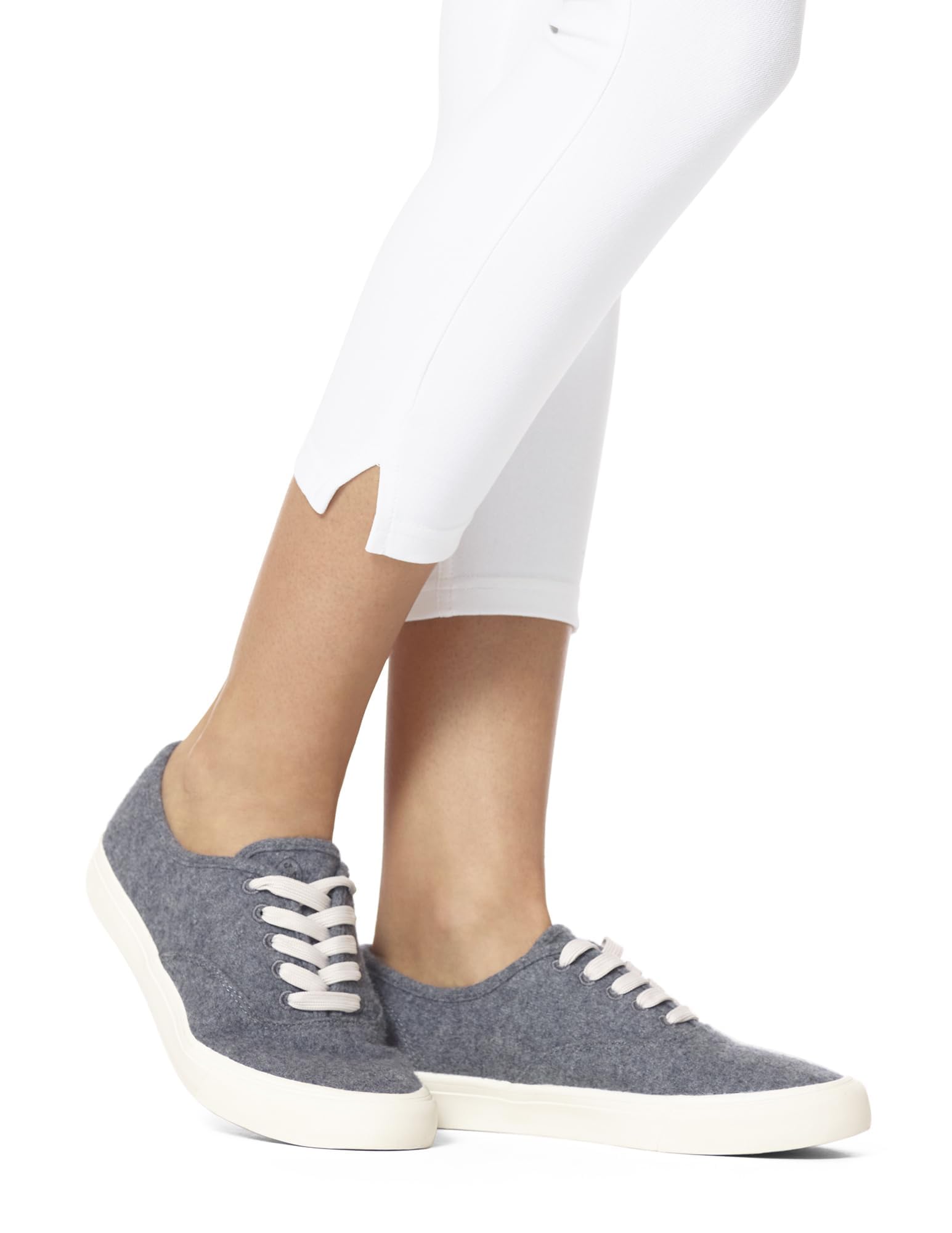 HUE Women's Ankle Slit Essential Denim Capri, White, Medium