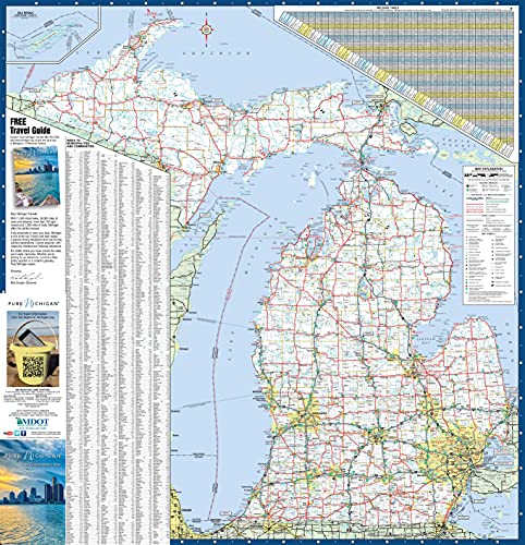 Wall Art Impressions 24x24in Coated Paper Large detailed map of Michigan with cities and towns