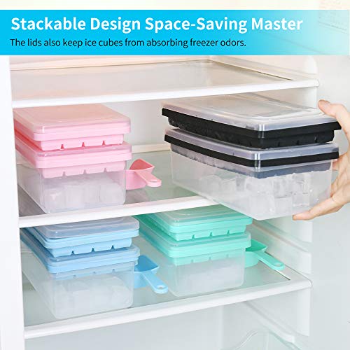 Food-grade Silicone Ice Cube Tray with Lid and Storage Bin for Freezer, Easy-Release 36 Small Nugget Ice Tray with Spill-Resistant Cover&Bucket, Flexible Ice Cube Molds with Ice Container, Scoop Cover