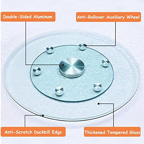 Transparent Rotating Serving Tray For Dining Table, 50-120CM Tempered Glass Lazy Susan Turntable, Round Table Top Rotating Tray Serving Plate With Anti-tilt Auxiliary Wheels Load Capacity 660Ib