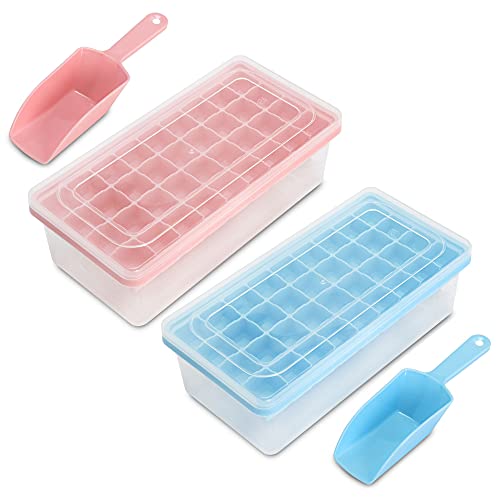 Food-grade Silicone Ice Cube Tray with Lid and Storage Bin for Freezer, Easy-Release 36 Small Nugget Ice Tray with Spill-Resistant Cover&Bucket, Flexible Ice Cube Molds with Ice Container, Scoop Cover