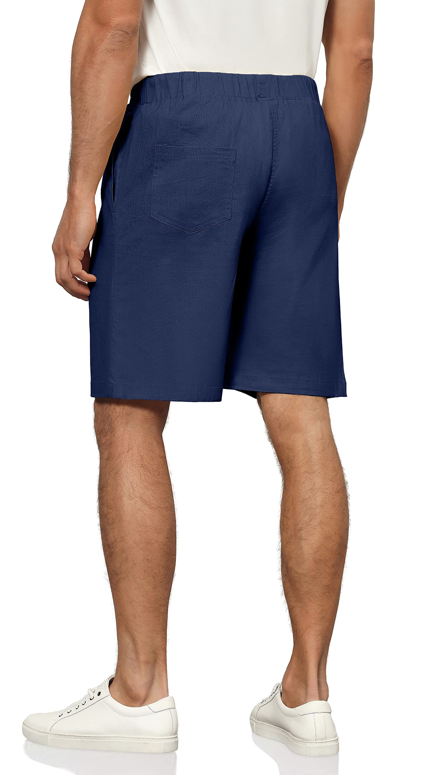 Janmid Men's Linen Casual Classic Fit Short Drawstring Summer Beach Shorts with Elastic Waist and Pockets Navy Blue L