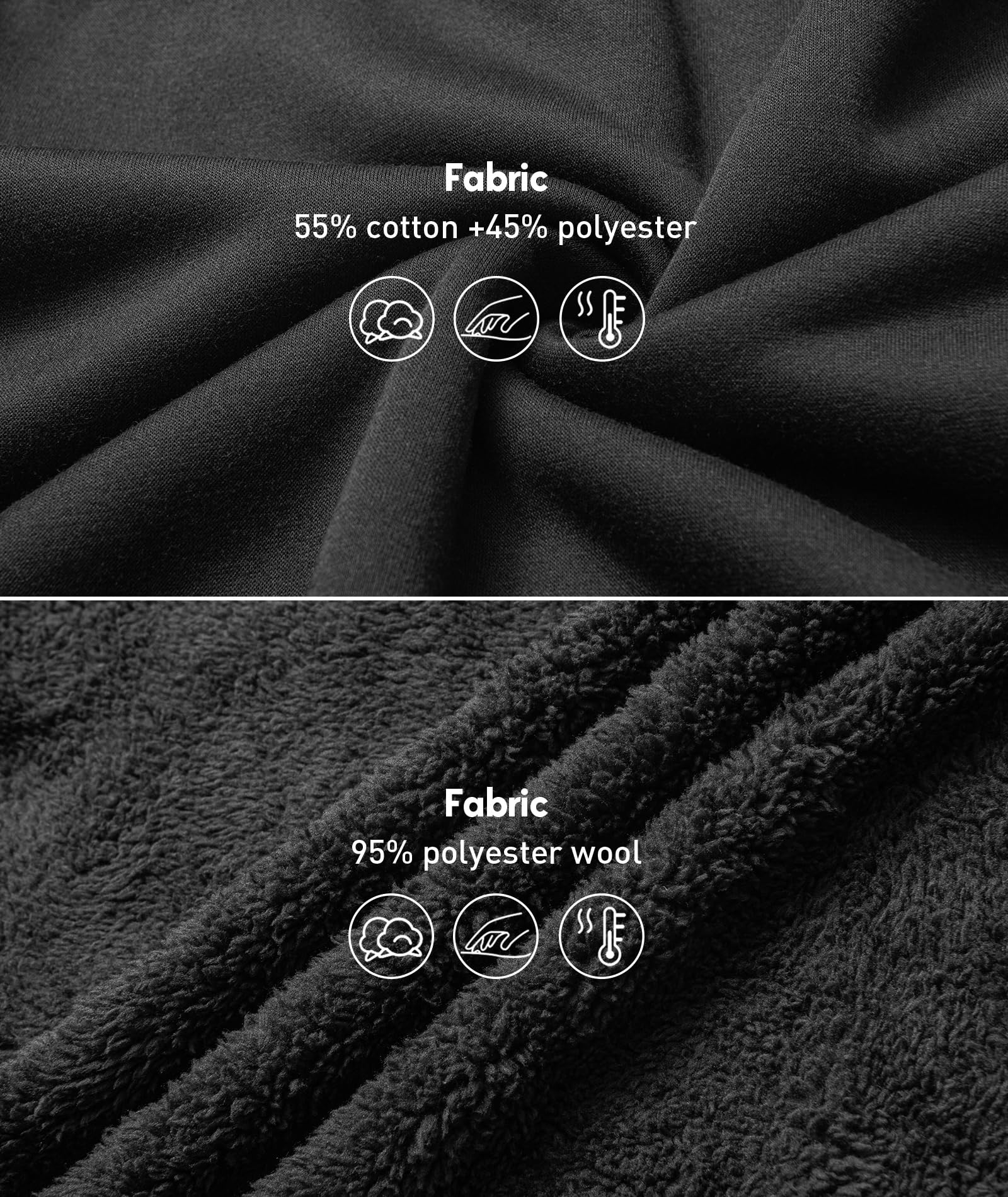 SCODI Hoodies for Men Heavyweight Fleece Sweatshirt - Full Zip Up Thick Sherpa Lined Hooded Sweatshirts Black Medium