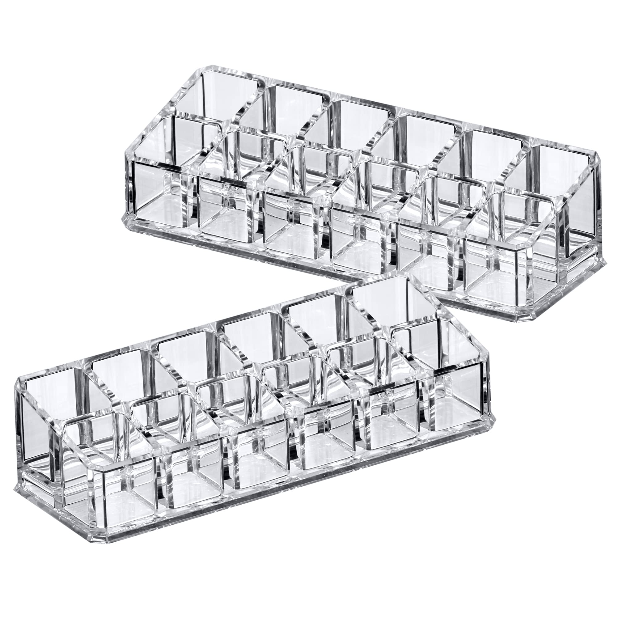 Amazing Abby - Glamour - 2-Pack 12-Slot Acrylic Lipstick Organizer, Lipstick Holder, Lip Gloss Holder, Cosmetic Storage Display, Perfect Storage Solution for Drawer and Vanity (Slot Size: 0.9" x 0.9")