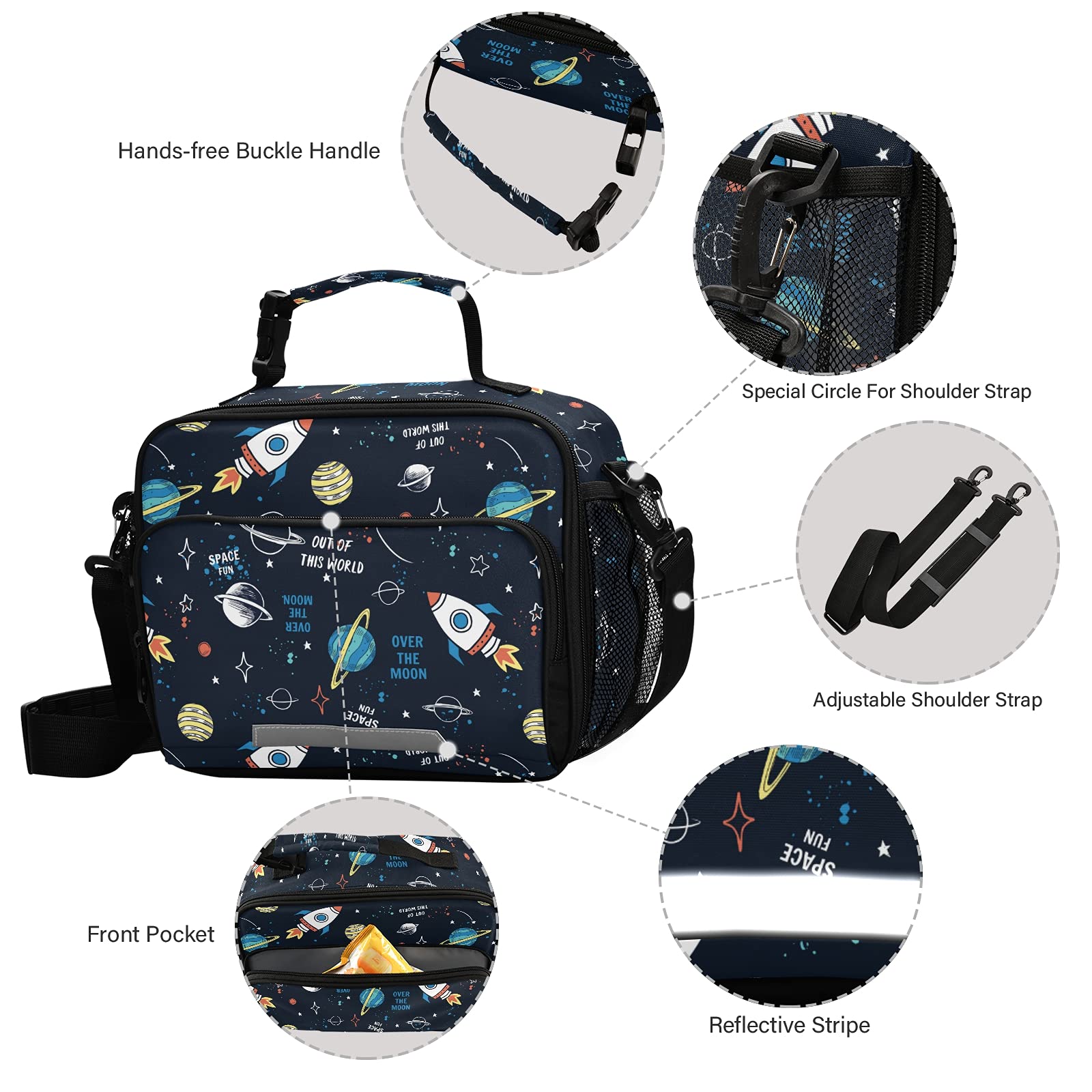 Kids Space Galaxy Lunch Box Planet Rocket Reusable Insulated School Lunch Bag Cooler Cooling Lunch Tote Bag for Boys,Girls,Travel,Picnic(20202498)