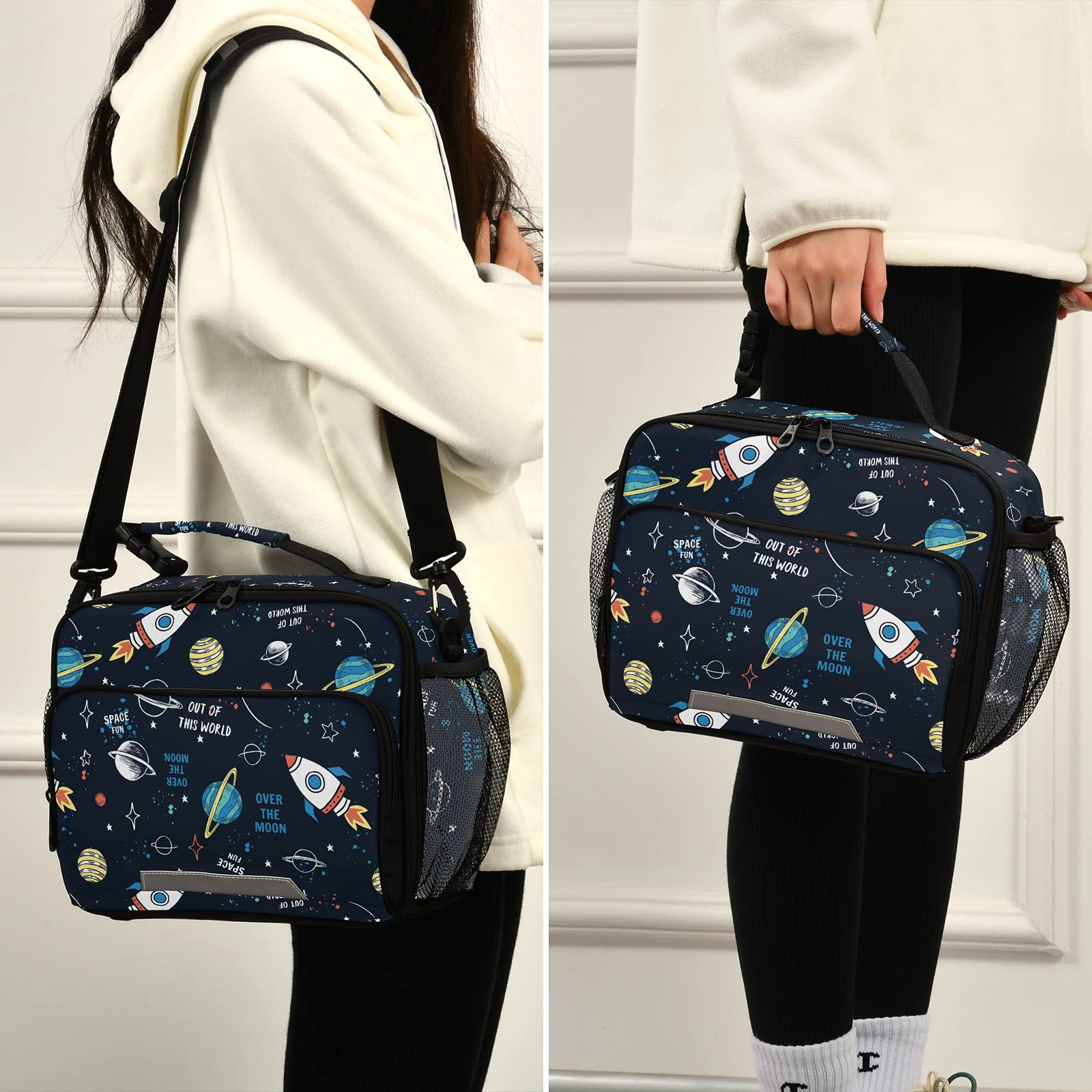 Kids Space Galaxy Lunch Box Planet Rocket Reusable Insulated School Lunch Bag Cooler Cooling Lunch Tote Bag for Boys,Girls,Travel,Picnic(20202498)