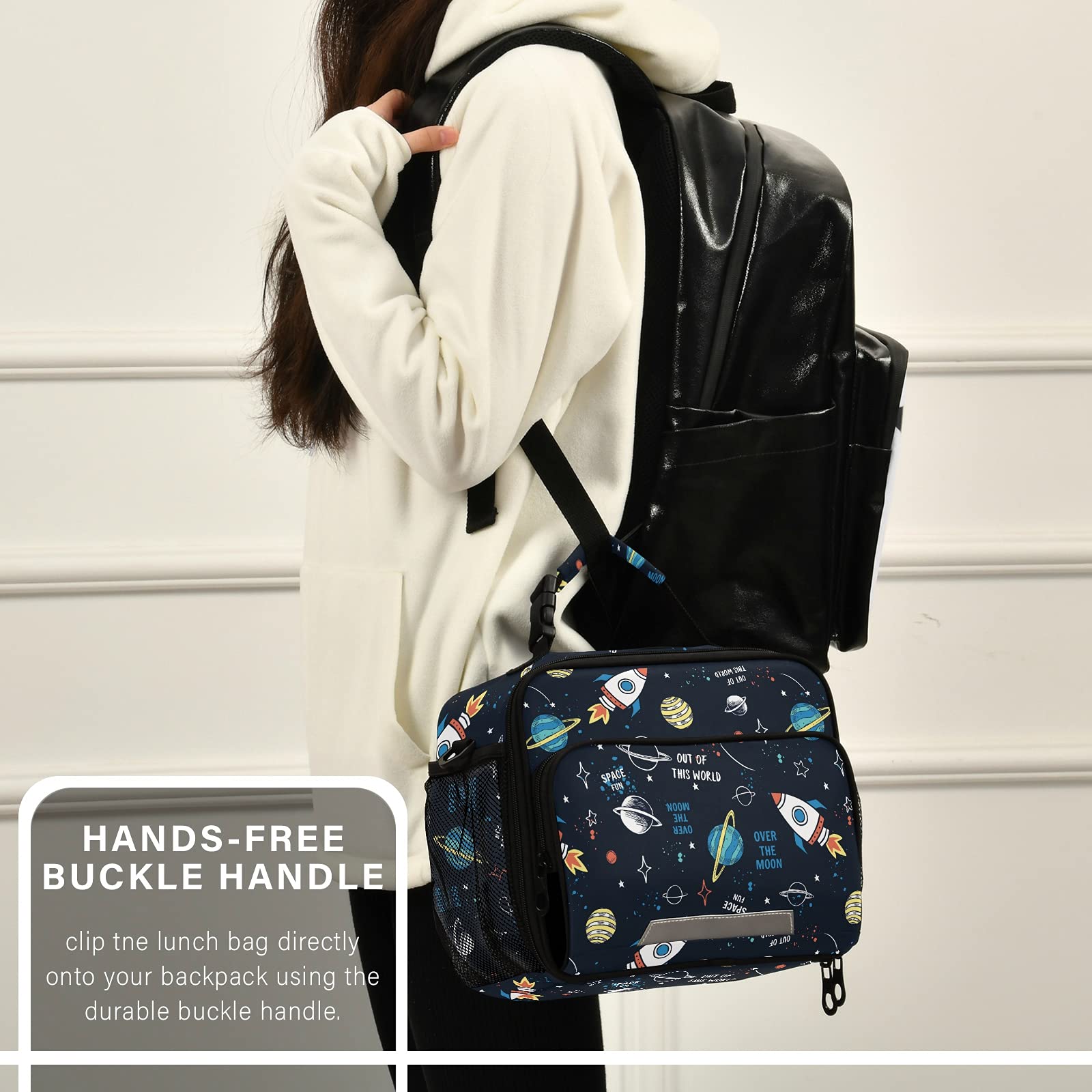 Kids Space Galaxy Lunch Box Planet Rocket Reusable Insulated School Lunch Bag Cooler Cooling Lunch Tote Bag for Boys,Girls,Travel,Picnic(20202498)