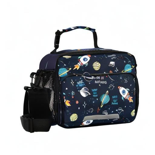 Kids Space Galaxy Lunch Box Planet Rocket Reusable Insulated School Lunch Bag Cooler Cooling Lunch Tote Bag for Boys,Girls,Travel,Picnic(20202498)