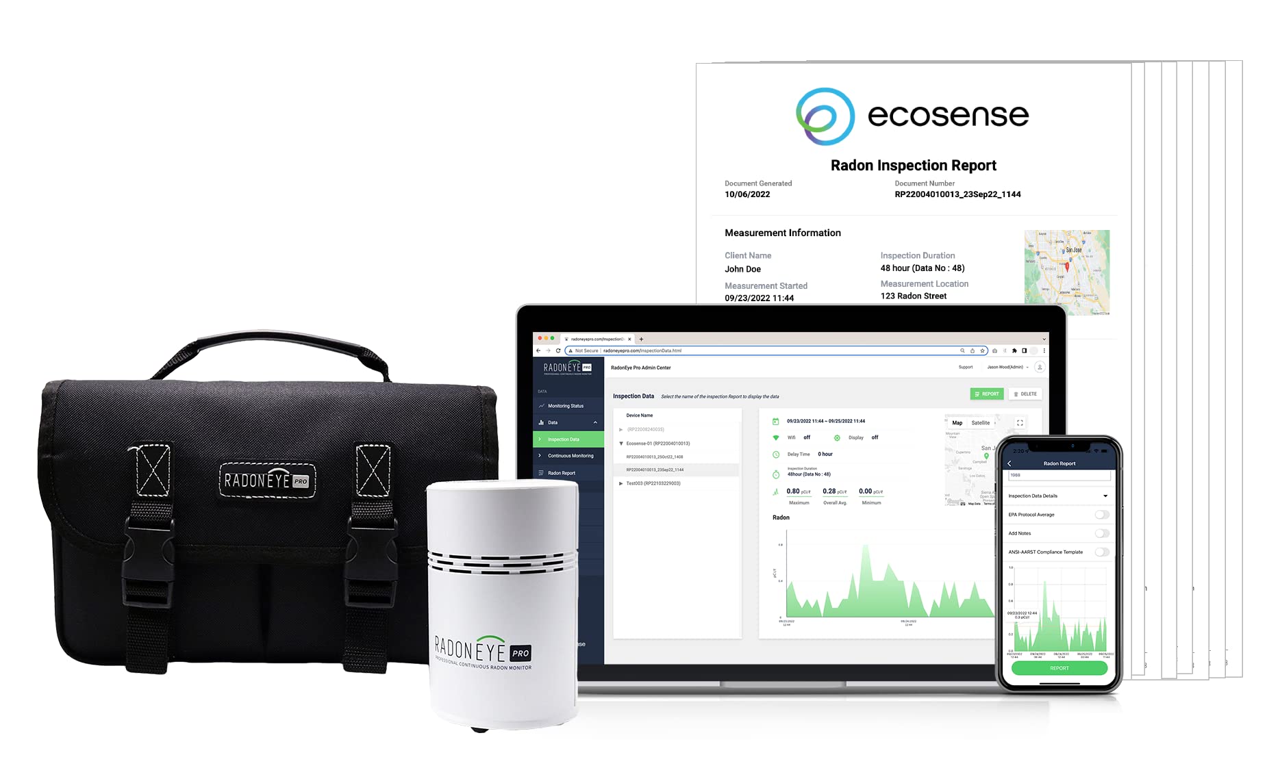 Ecosense RD200P RadonEye Pro, Certified Digital Radon Monitor for Professionals, Easy Report Generation, User Friendly App,Dashboard,Report All-in-One Package