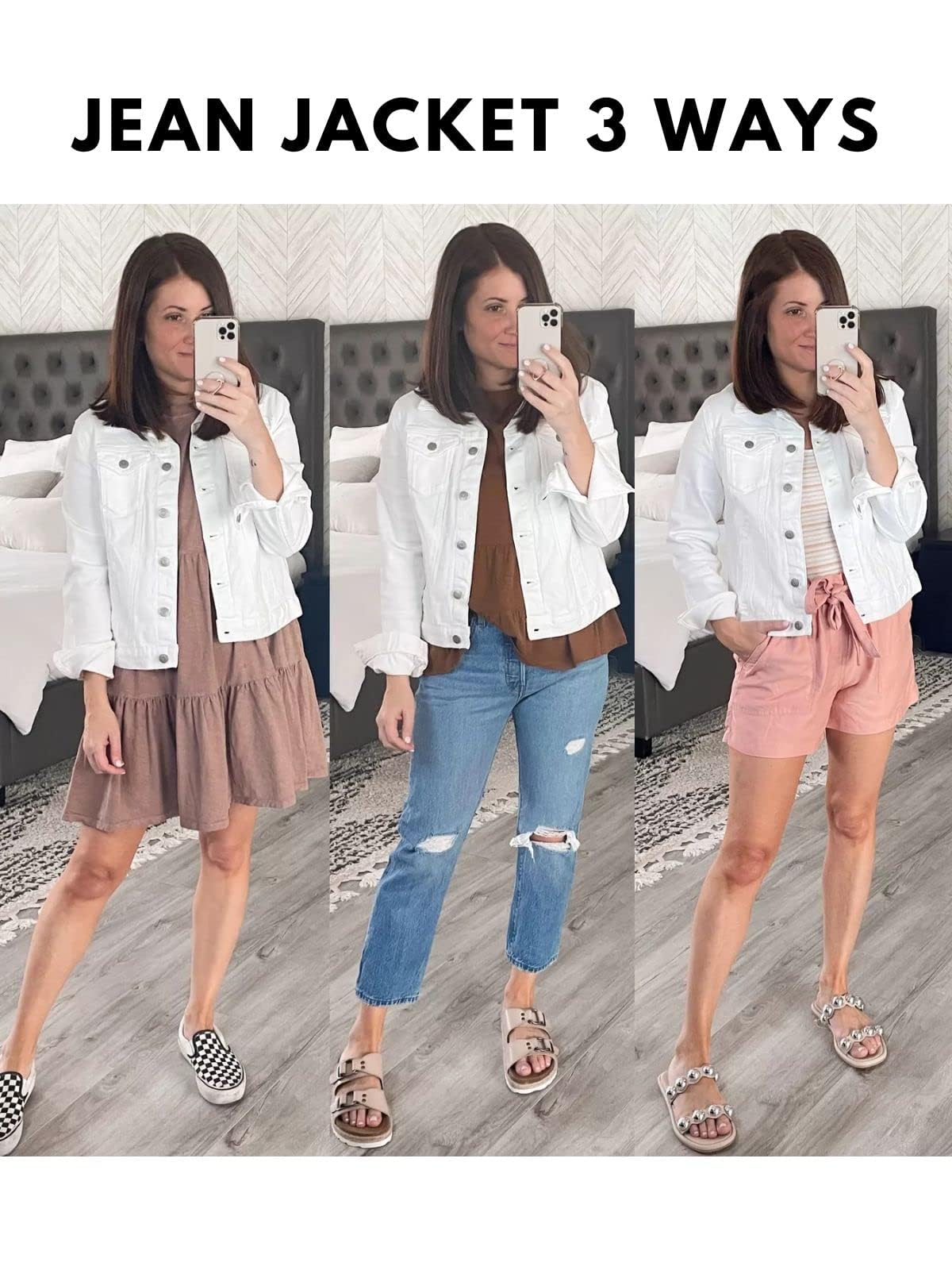 luvamia Women's Casual Denim Jacket Stretch Long Sleeve Button Down Basic Jean Trucker Jacket Womens Jackets for Fall White Size X-Large Fits Size 16 / Size 18