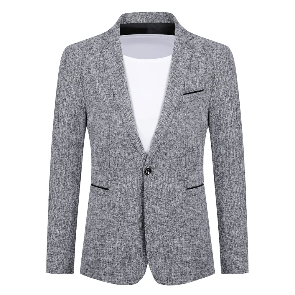 Men's Suit Jacket One Button Slim Fit Sport Coat Business Daily Blazer Large Z/Grey