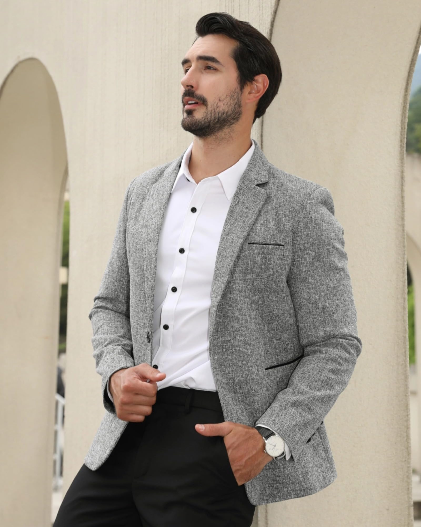 Men's Suit Jacket One Button Slim Fit Sport Coat Business Daily Blazer Large Z/Grey