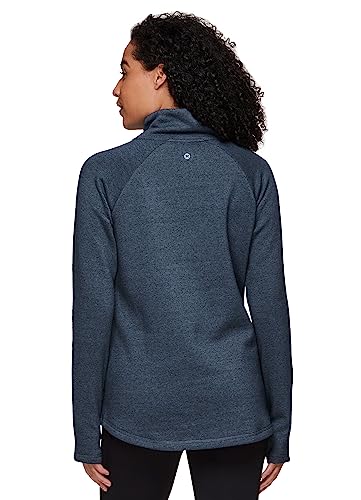 RBX Active Women's Quarter Zip Mock Neck Long Sleeve Fleece Pullover Sweatshirt With Pockets Blue F21 M