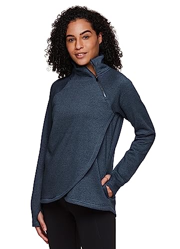 RBX Active Women's Quarter Zip Mock Neck Long Sleeve Fleece Pullover Sweatshirt With Pockets Blue F21 M