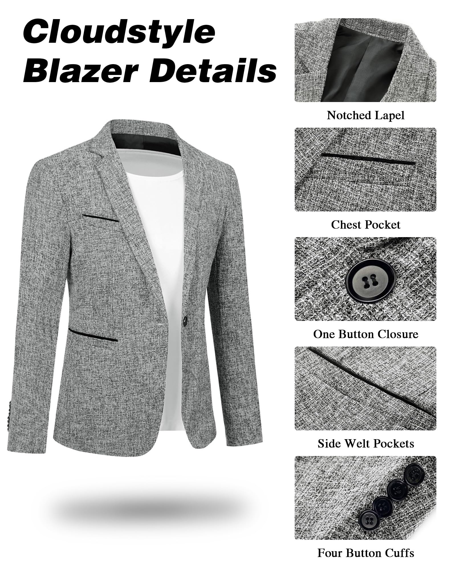 Men's Suit Jacket One Button Slim Fit Sport Coat Business Daily Blazer Large Z/Grey