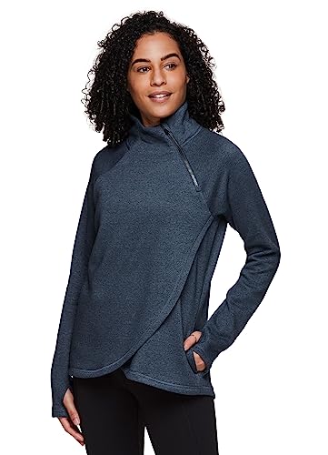 RBX Active Women's Quarter Zip Mock Neck Long Sleeve Fleece Pullover Sweatshirt With Pockets Blue F21 M