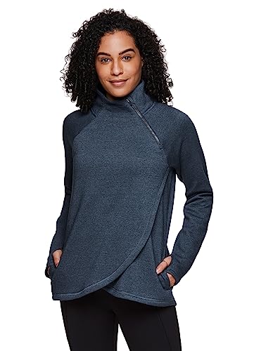 RBX Active Women's Quarter Zip Mock Neck Long Sleeve Fleece Pullover Sweatshirt With Pockets Blue F21 M