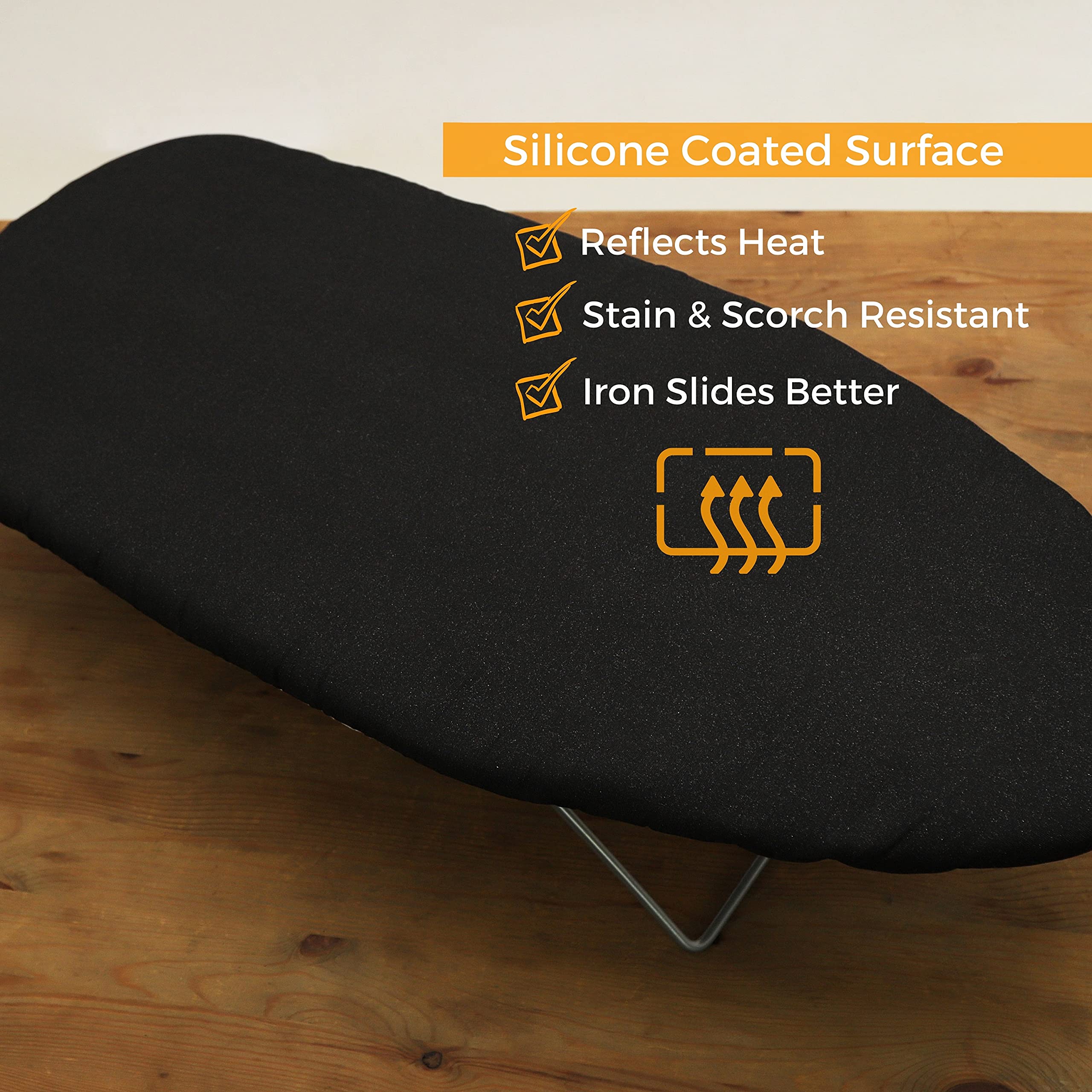 SAVUK 12.5 X 32 inch Smart Table Top Ironing Board Cover and Pad with Standard Size, Fits Small, Mini Board, Easy Placement, Extra Thick Padding, Elastic Cord, Heat Reflective (Black, 12.5" X 30")