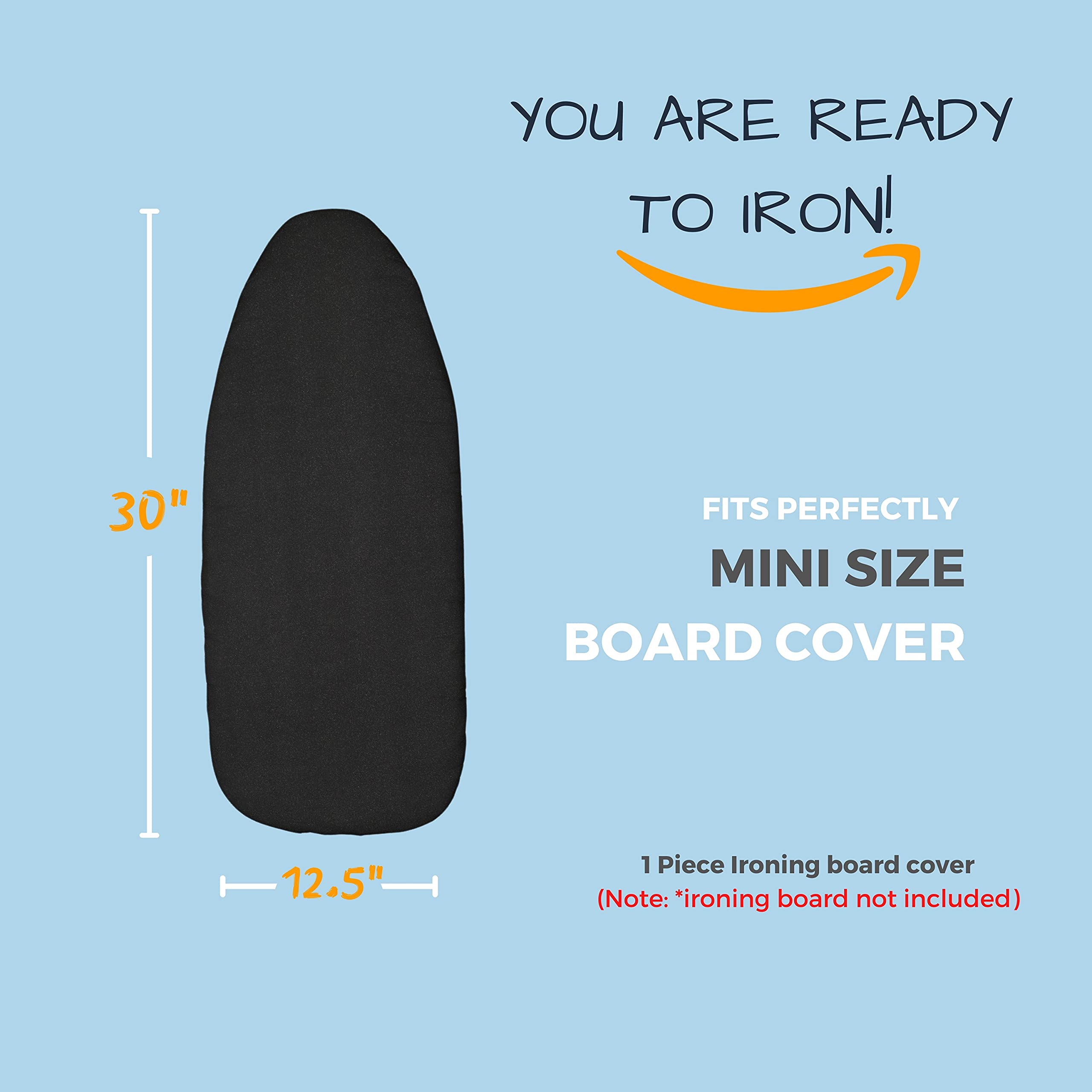 SAVUK 12.5 X 32 inch Smart Table Top Ironing Board Cover and Pad with Standard Size, Fits Small, Mini Board, Easy Placement, Extra Thick Padding, Elastic Cord, Heat Reflective (Black, 12.5" X 30")