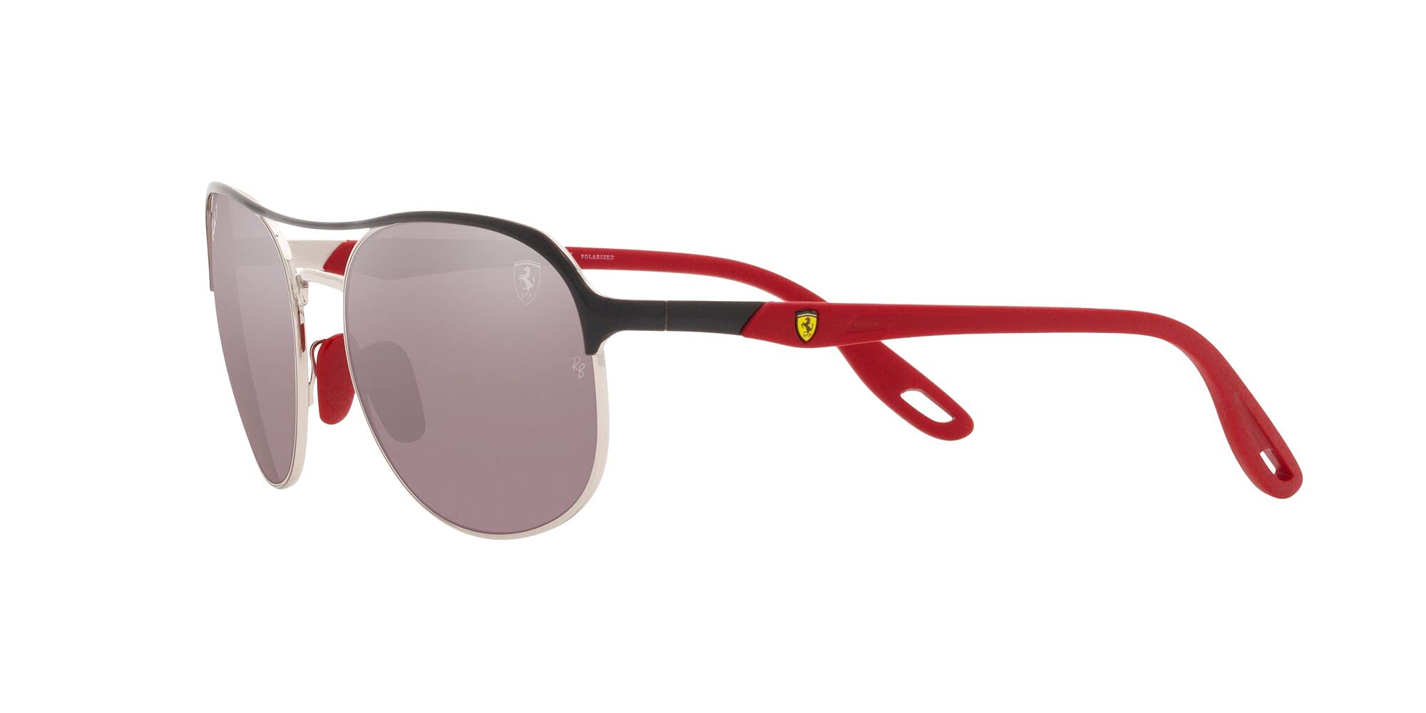 Ray-Ban RB3685M Scuderia Ferrari Collection Square Sunglasses, Black On Silver/Chromance Polarized Purple Mirrored Silver, 58 mm