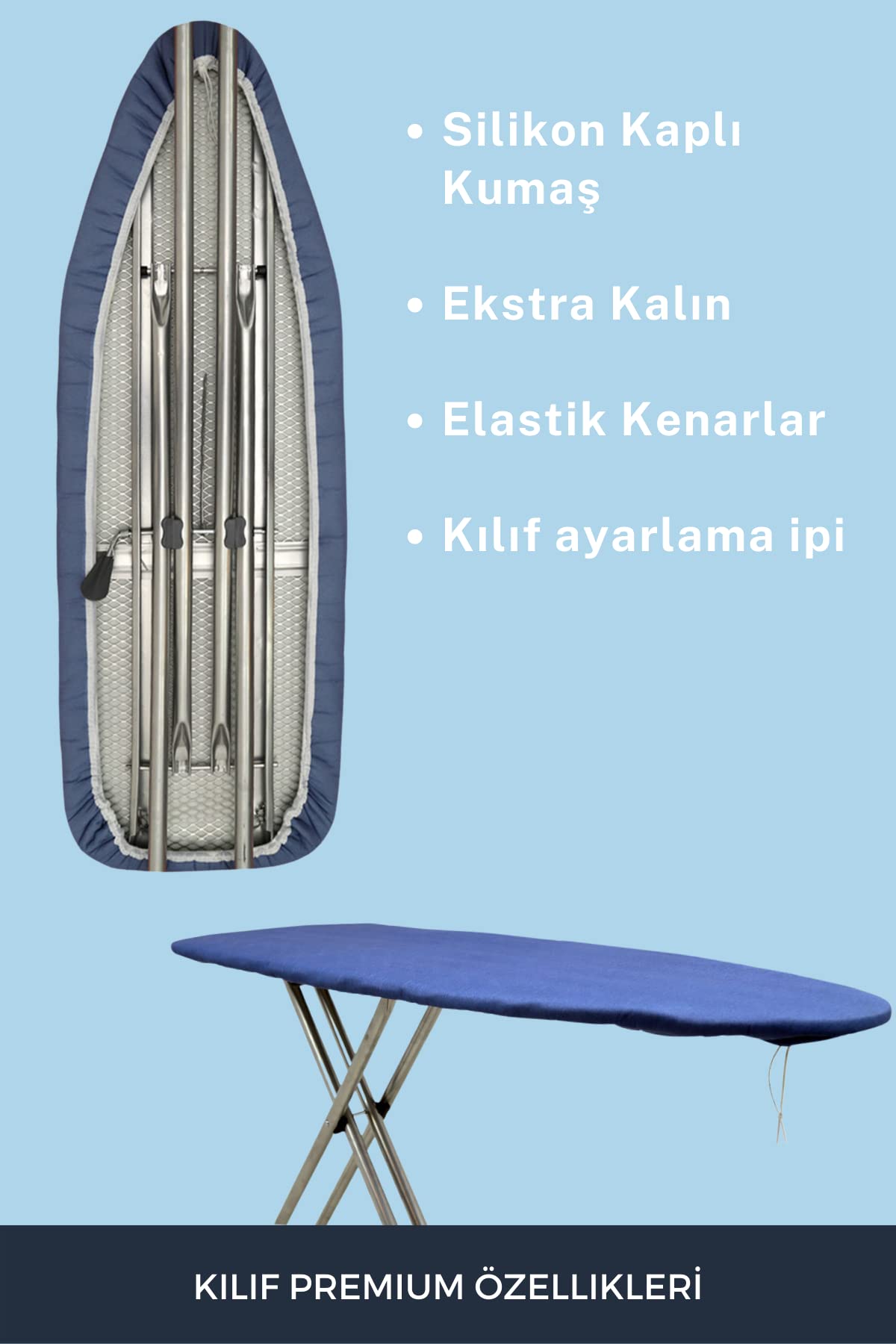 SAVUK Ironing Board Cover and Pad Standard Size 18x49 inch, Large Extra Wide, Adjustable Elastic Edge Fit, Extra Thick, Heat Reflective, Non Stick Scorch and Stain Resistant (18" X 49", Blue)