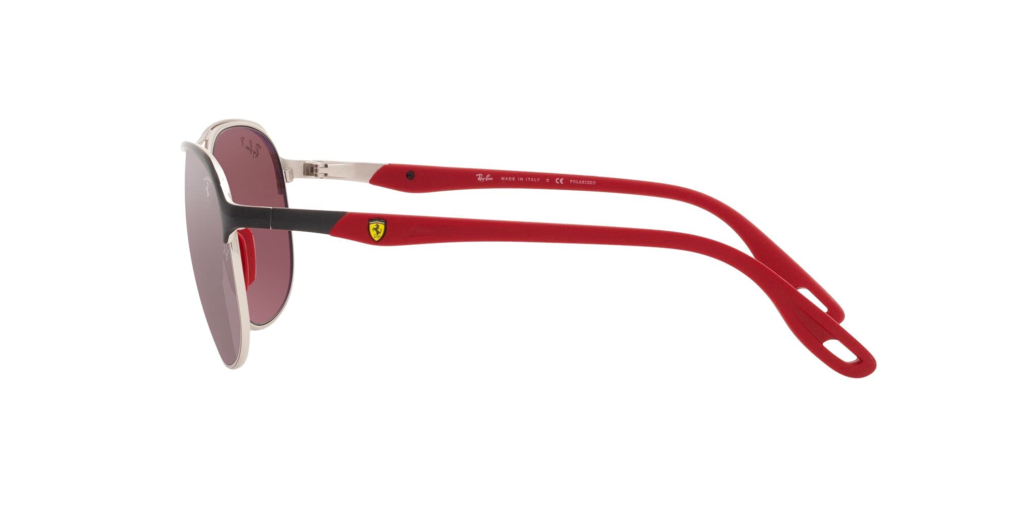 Ray-Ban RB3685M Scuderia Ferrari Collection Square Sunglasses, Black On Silver/Chromance Polarized Purple Mirrored Silver, 58 mm