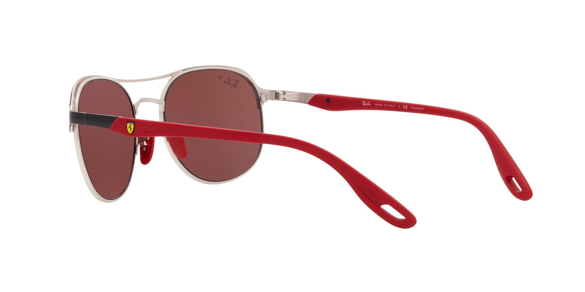 Ray-Ban RB3685M Scuderia Ferrari Collection Square Sunglasses, Black On Silver/Chromance Polarized Purple Mirrored Silver, 58 mm