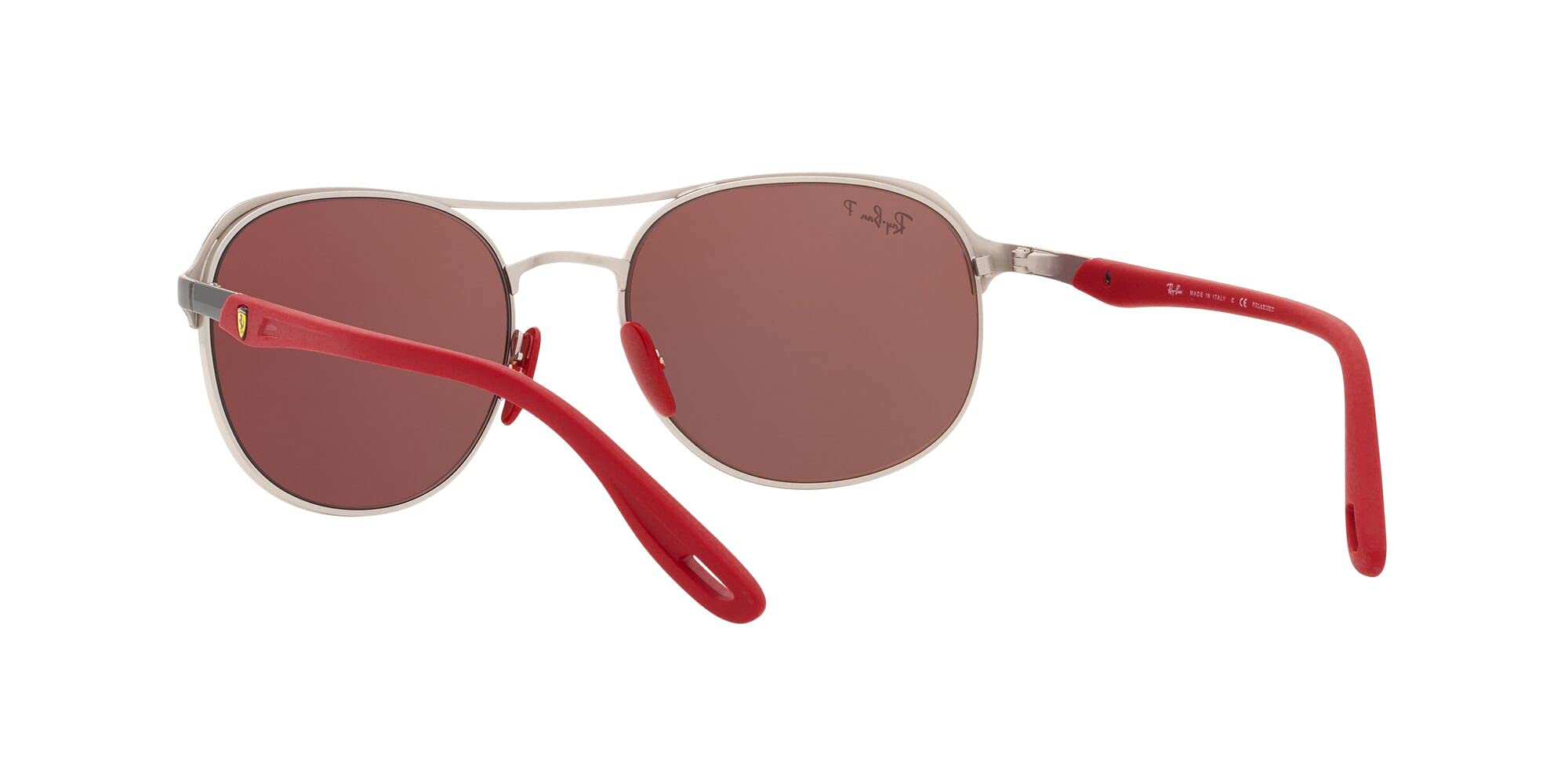 Ray-Ban RB3685M Scuderia Ferrari Collection Square Sunglasses, Black On Silver/Chromance Polarized Purple Mirrored Silver, 58 mm