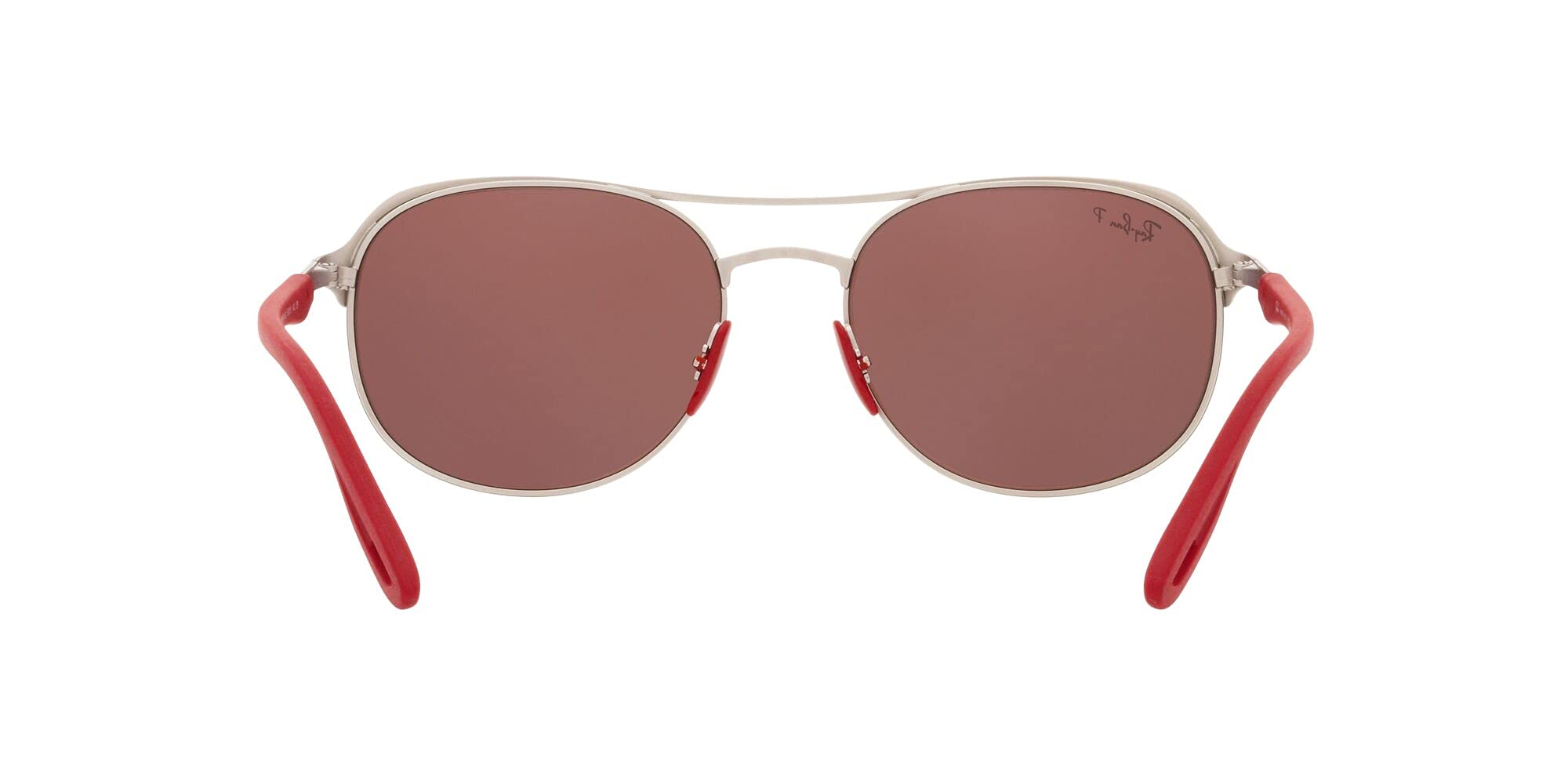 Ray-Ban RB3685M Scuderia Ferrari Collection Square Sunglasses, Black On Silver/Chromance Polarized Purple Mirrored Silver, 58 mm
