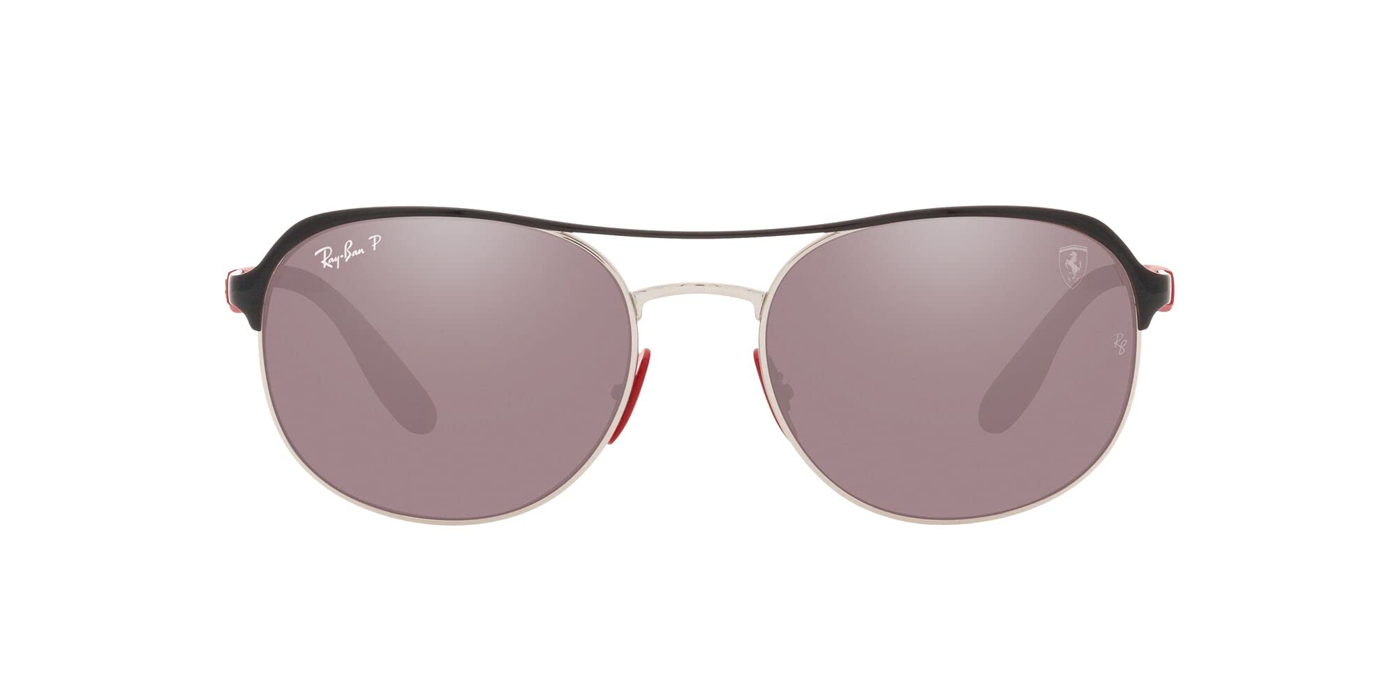 Ray-Ban RB3685M Scuderia Ferrari Collection Square Sunglasses, Black On Silver/Chromance Polarized Purple Mirrored Silver, 58 mm