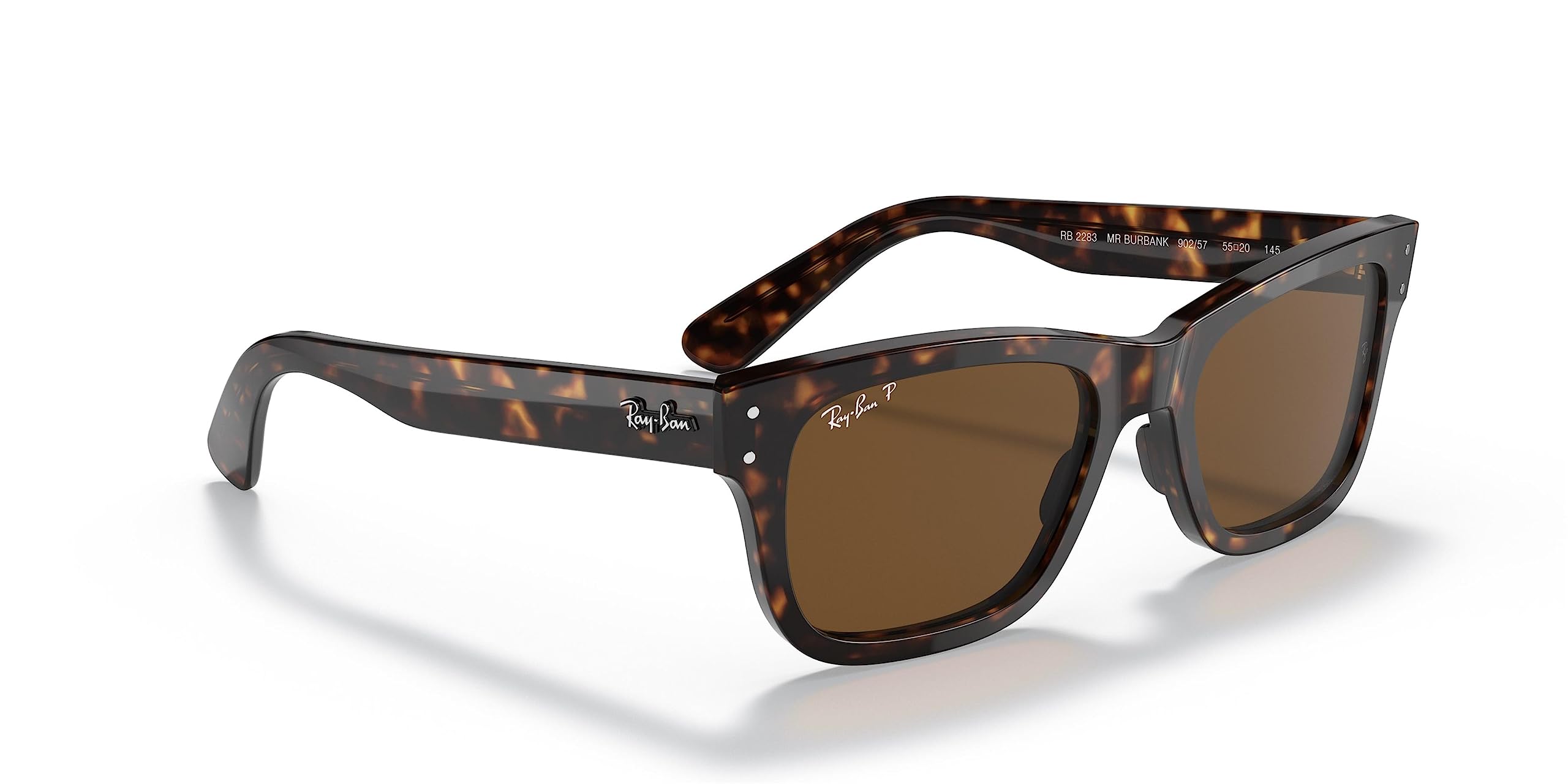 Ray-Ban Men's RB2283 Mr. Burbank Rectangular Sunglasses, Havana/Polarized Brown, 55 mm