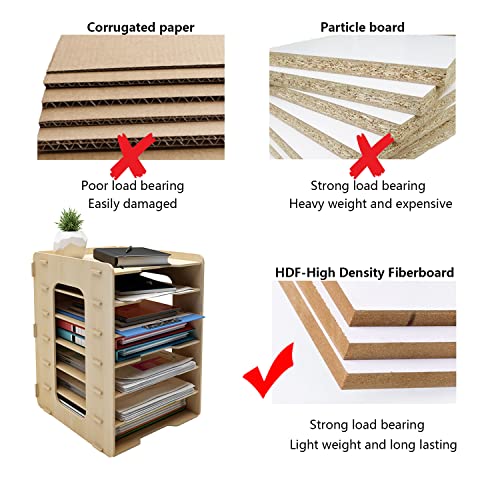 PUNCIA 7Tier Widthways Wood Office Paper Organizer for Desk Desktop File Holder Desk Letter Tray &A4 Paper Sorter Document Book Magazine Storage Shelf Rack Desk Organizer for Classroom Home Office