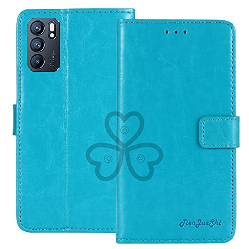 TienJueShi Blue Book Stand Retro Flip Leather Protector Phone TPU Silicone Case for Oppo Reno 6 Pro 5G 6.55 inch Gel Cover Etui Wallet