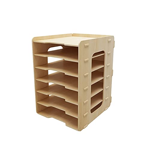 PUNCIA 7Tier Widthways Wood Office Paper Organizer for Desk Desktop File Holder Desk Letter Tray &A4 Paper Sorter Document Book Magazine Storage Shelf Rack Desk Organizer for Classroom Home Office