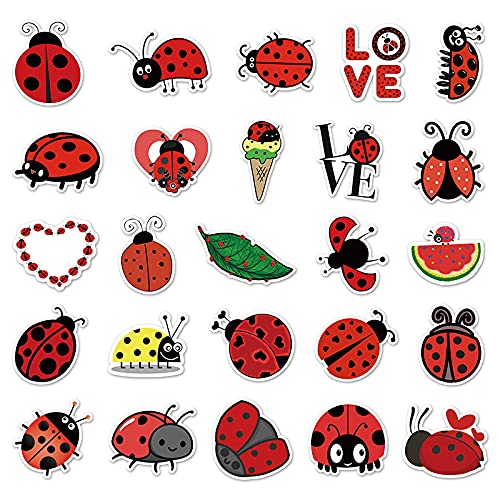 ACEPL Ladybugs Stickers 50pcs Cute Cartoon Ladybirds Vinyl Waterproof Stickers for Water Bottle Laptop Skateboard Guitar Scrapbook Phone Bicycle Computer Decal for Kids Teens