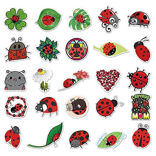 ACEPL Ladybugs Stickers 50pcs Cute Cartoon Ladybirds Vinyl Waterproof Stickers for Water Bottle Laptop Skateboard Guitar Scrapbook Phone Bicycle Computer Decal for Kids Teens
