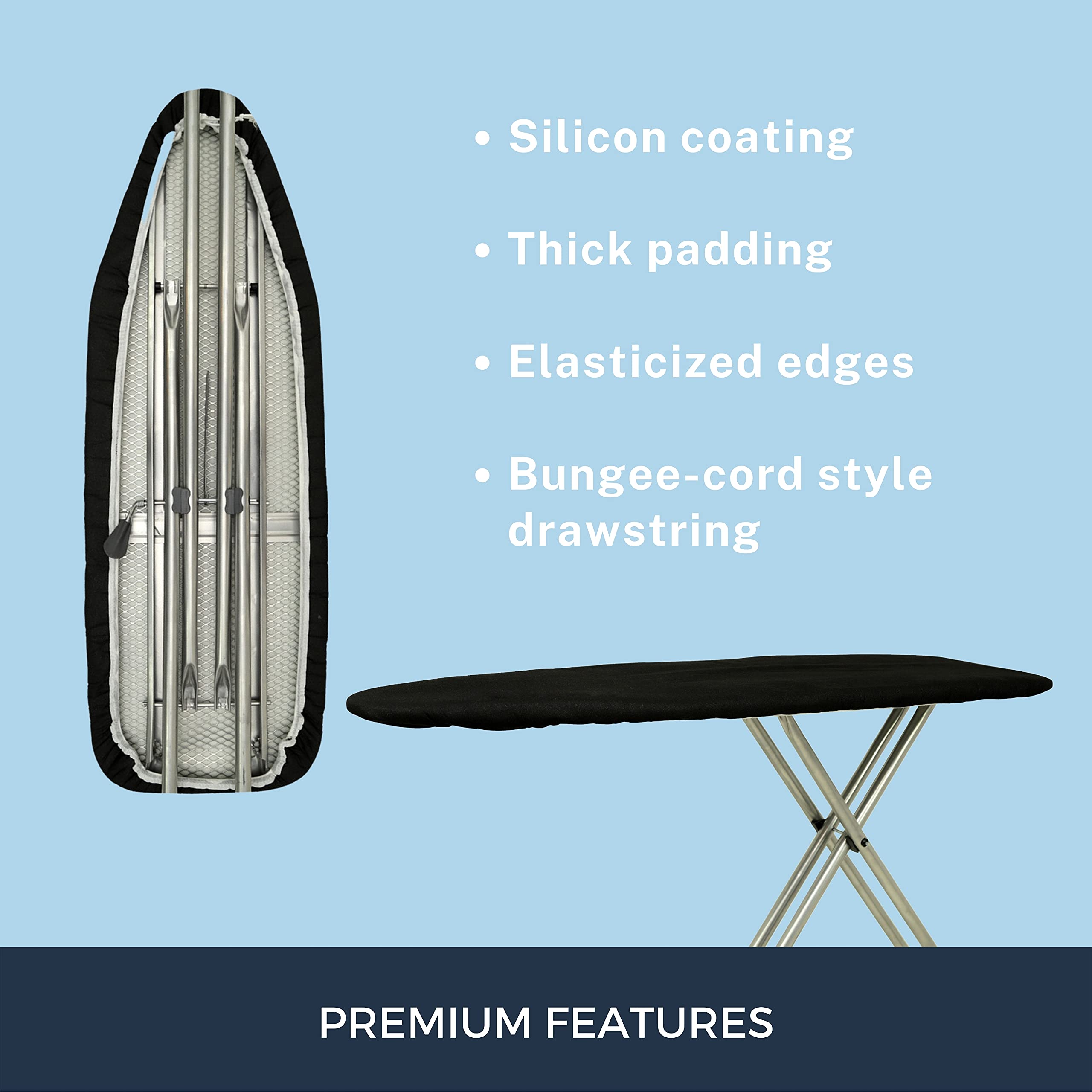 SAVUK Ironing Board Cover and Pad with Standart Size 15" X 54", Adjustable Elastic Edge Fit, Extra Thick Padding, Heat Reflective, Non Stick Scorch and Stain Resistant (Black, 15" X 54")