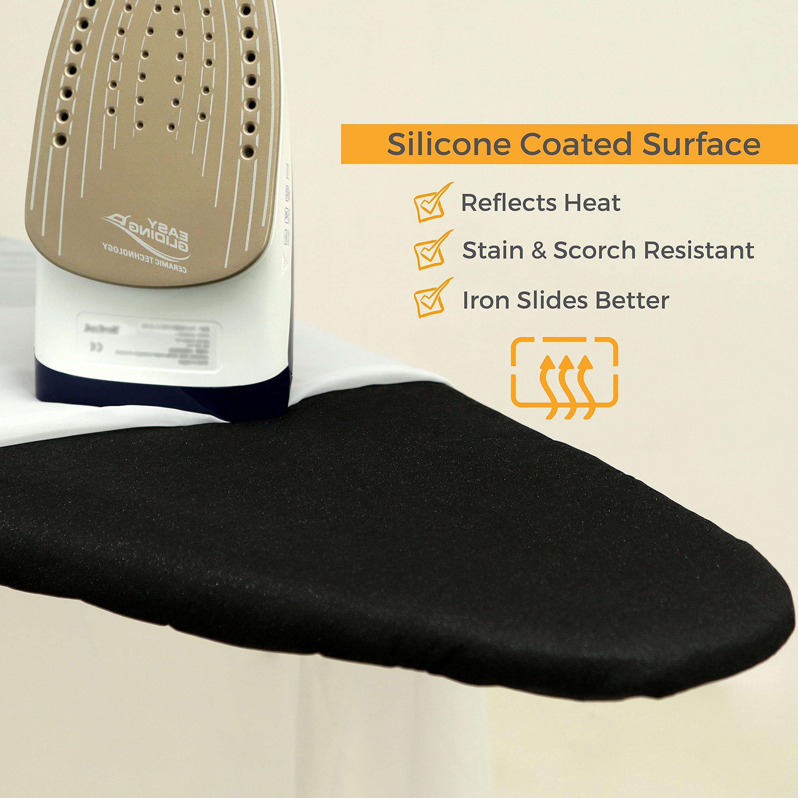 SAVUK Ironing Board Cover and Pad with Standart Size 15" X 54", Adjustable Elastic Edge Fit, Extra Thick Padding, Heat Reflective, Non Stick Scorch and Stain Resistant (Black, 15" X 54")