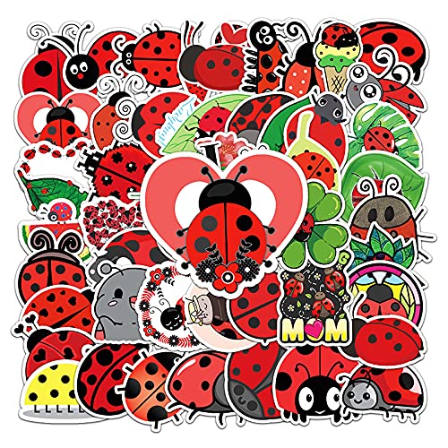 ACEPL Ladybugs Stickers 50pcs Cute Cartoon Ladybirds Vinyl Waterproof Stickers for Water Bottle Laptop Skateboard Guitar Scrapbook Phone Bicycle Computer Decal for Kids Teens