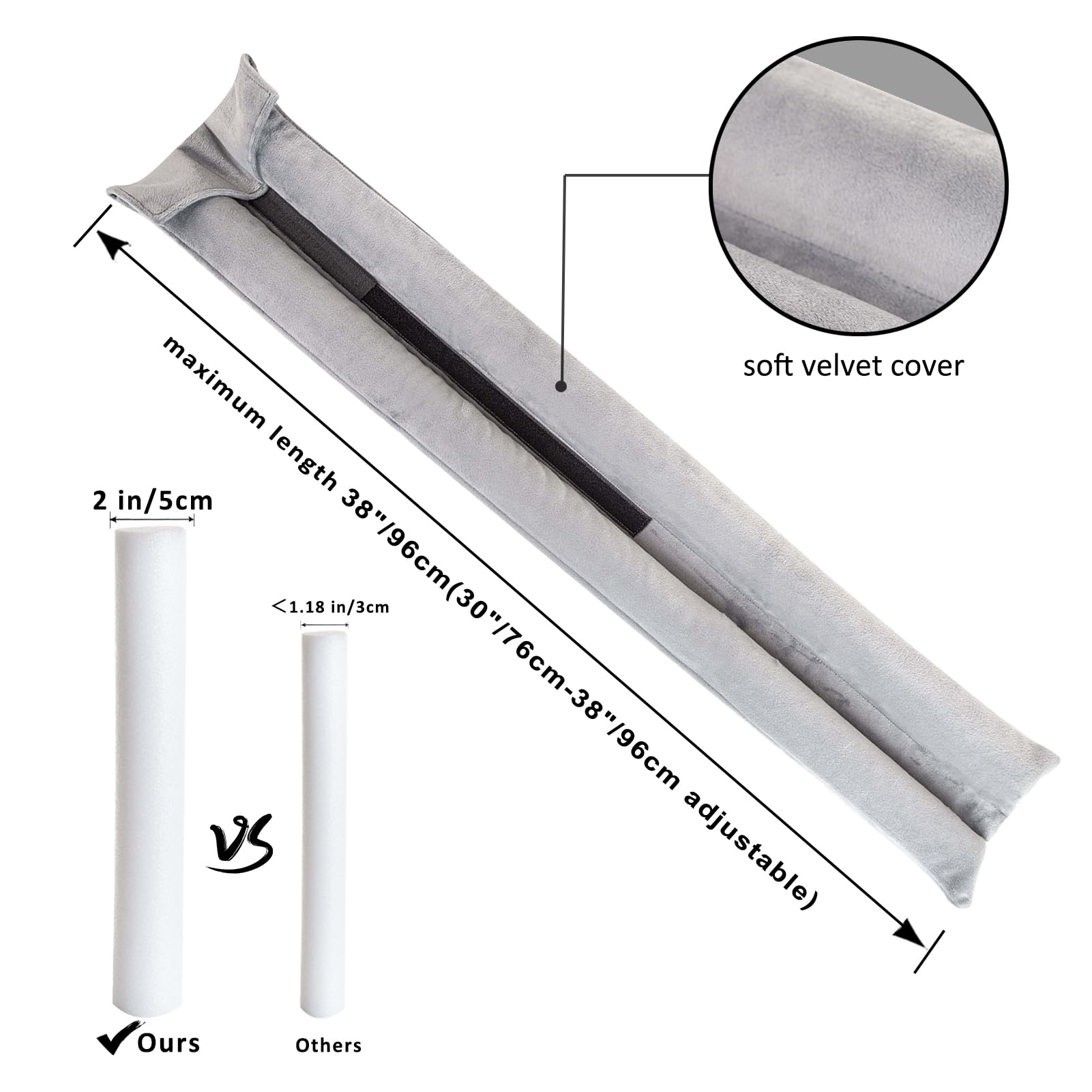 Marwood Under Door Draft Stopper 30-38" Adjustable Wind Stopper for Door & Window, Foam Door Sweep Air & Noise Blocker for Bottom of Doors Double Side Seal - Grey