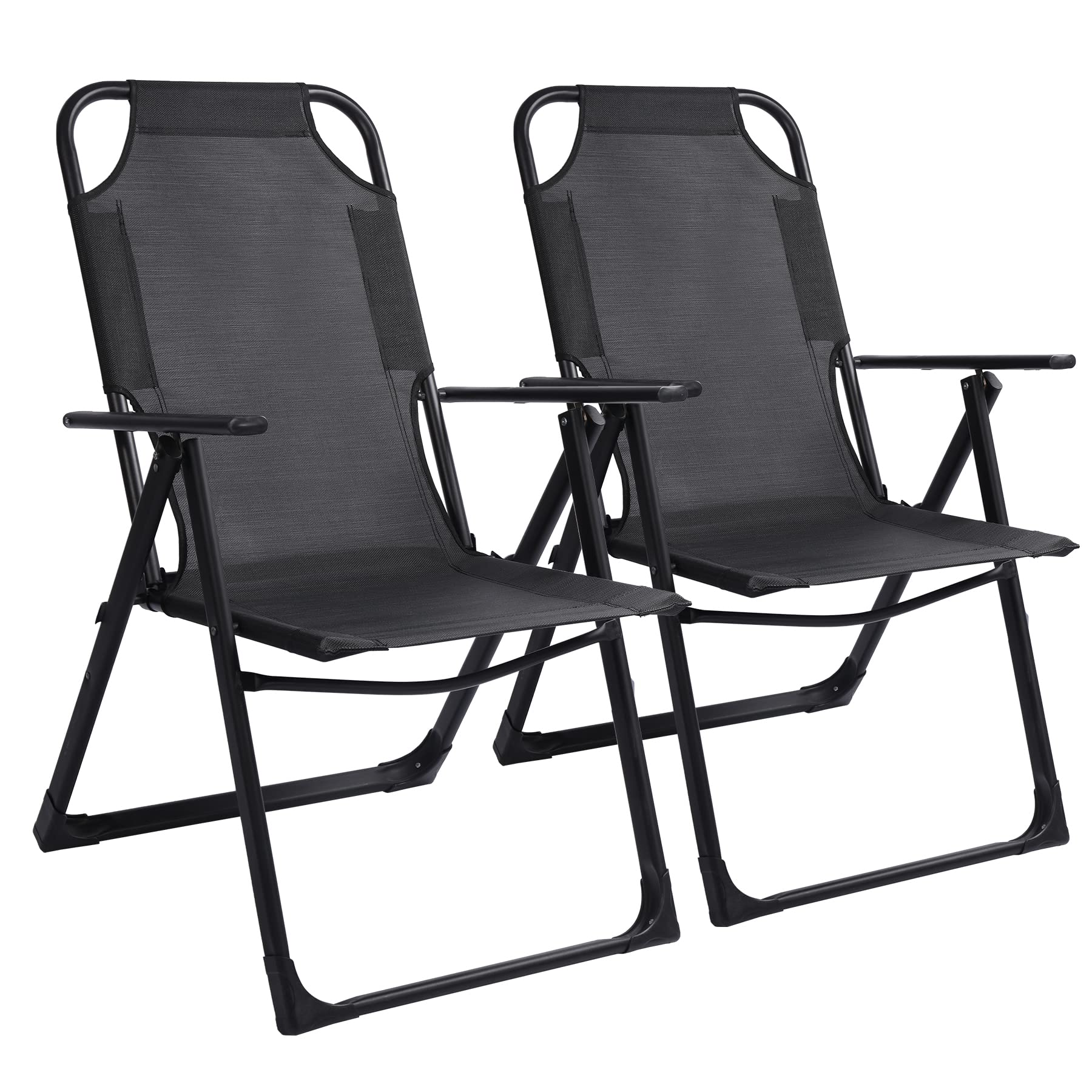 REDCAMP Set of 2 Folding Patio Lounge Chairs, High Back Reclining Lawn Chairs with 9 Levels Adjustable Backrest for Outdoor Camping Backyard Pool Porch, Black