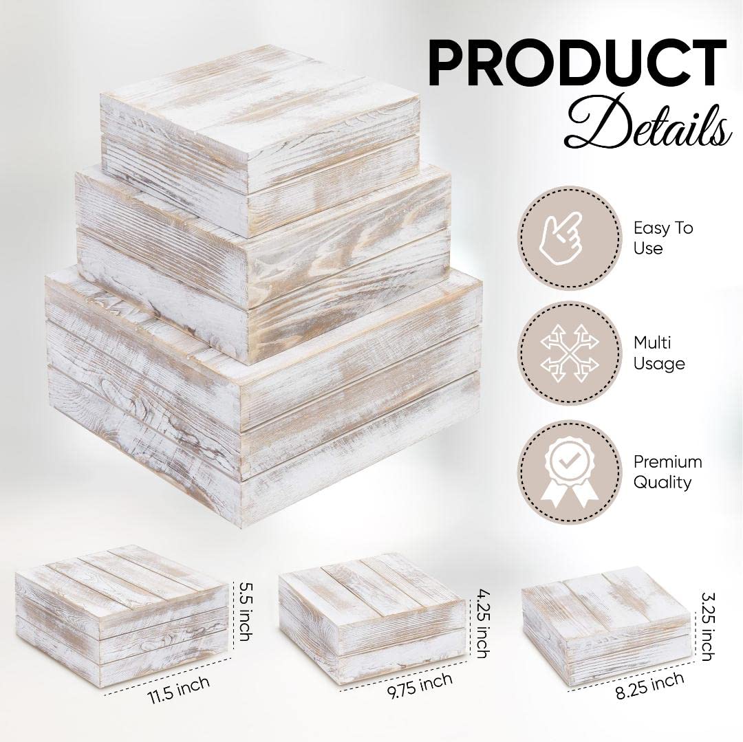 3 Pcs Whitewashed Square Wood Display Stand , Crate Style Cake Stand , Risers for Cupcake , Appetizer Dessert Rustic Cupcake Stand , Stackable Wood Cake Stand , Risers for display , Plant Riser.
