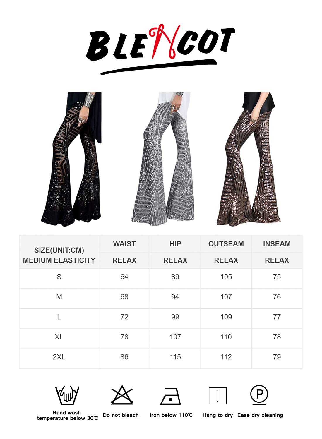 BLENCOT Bell Bottoms for Women High Waisted Wide Leg Palazzo Pants Bling Sequin Flared Trousers Brown XL