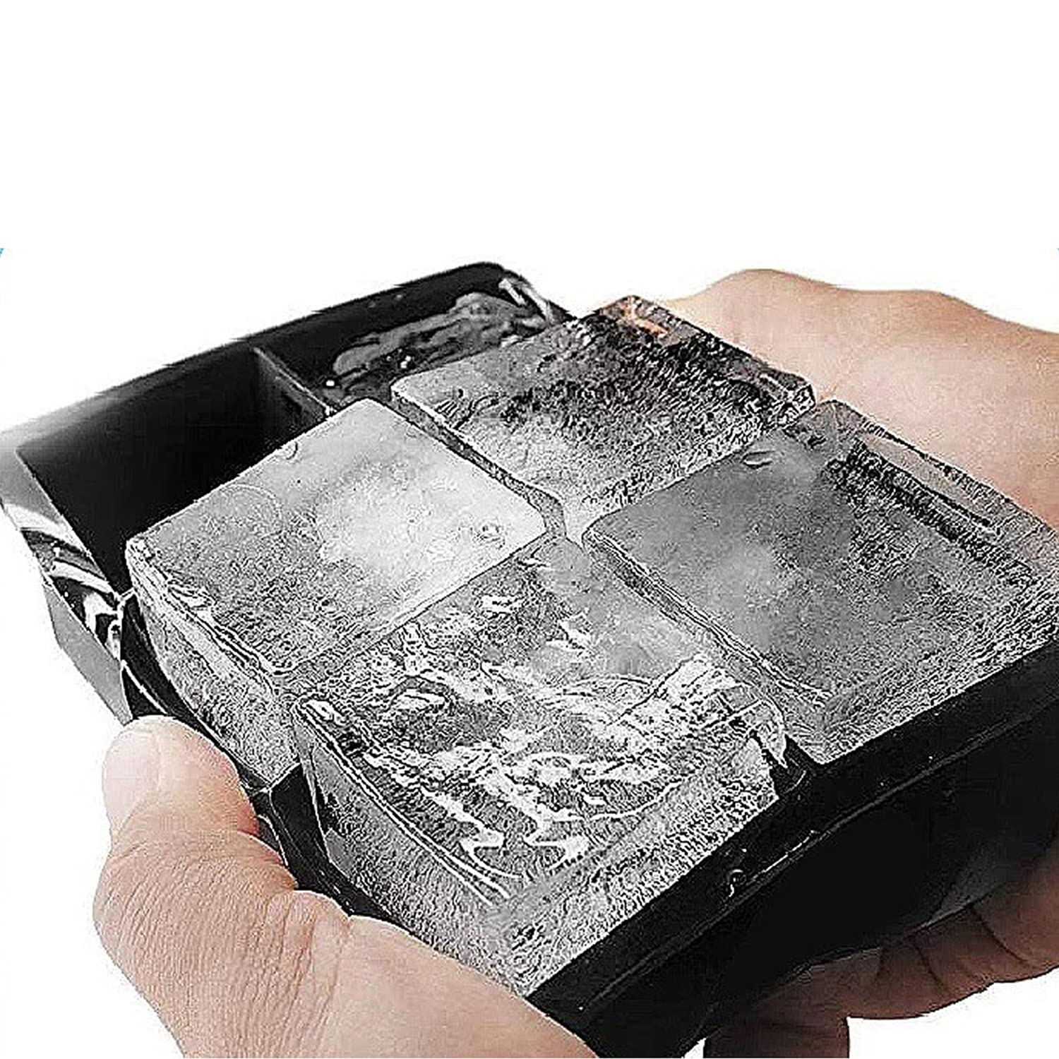 LuckJi Ice Cube Molds - Pack of 3 Ice Cube Trays Silicone Ice Cube Molds with Lid Funnel - Ice Ball Large Square Hexagonal Shapes Ice Maker Molds for Whiskey Reusable as Gift for Men House Bar