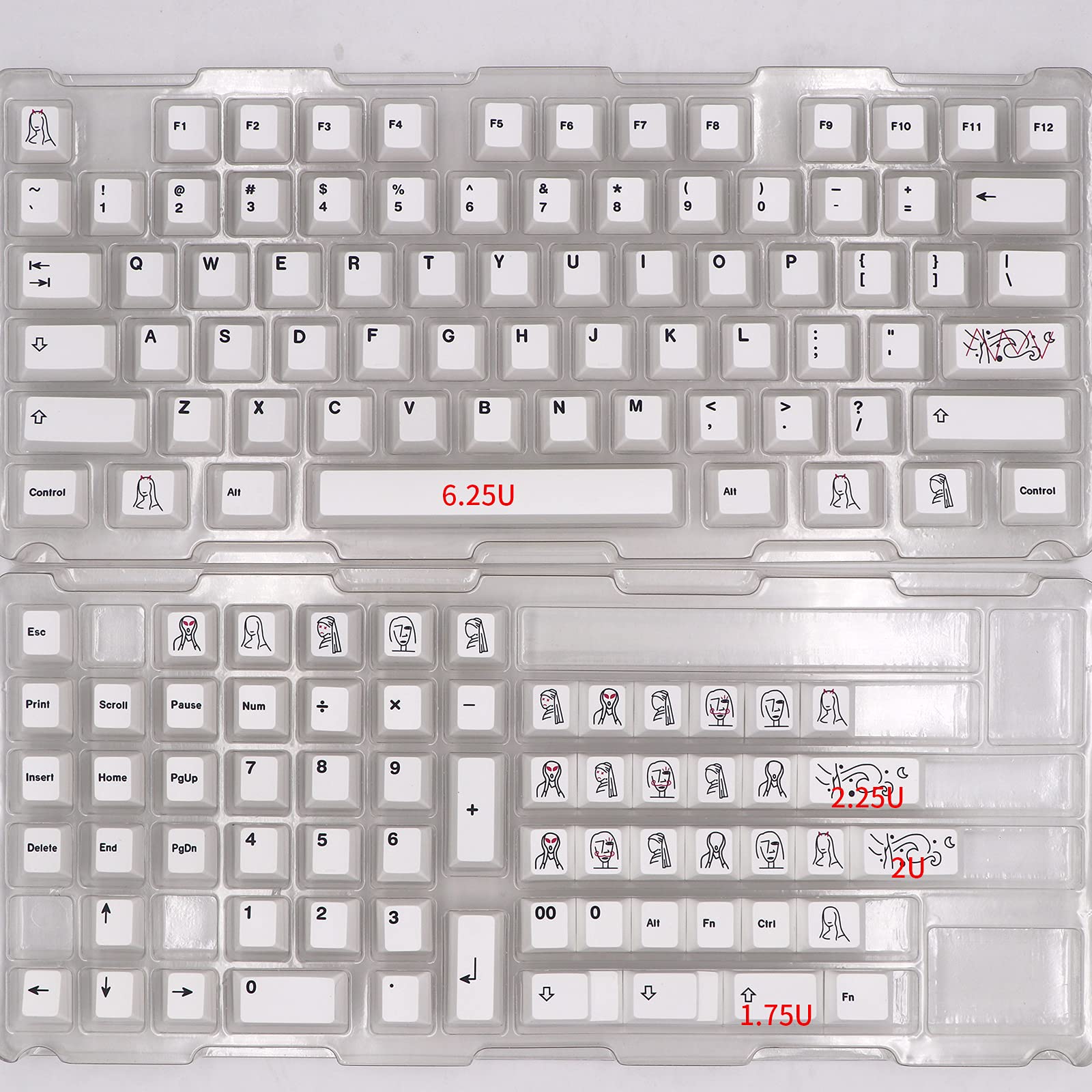 BGKYPRO Drawing Board Theme Keycaps-Thermal Sublimation PBT Keycap Set, for Mechanical Keyboards, Full 135 Key Set, Cherry Profile, English (US) Layout- White