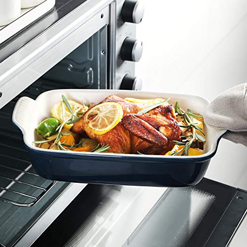 Sweejar Ceramic Baking Dish, Casserole Dish for Oven, 9x13 Inch Rectangular Lasagna Pan Deep, Bakeware with Handles for Cooking, Dinner, Kitchen, Banquet and Daily Use (Navy)