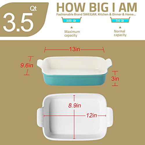 Sweejar Ceramic Baking Dish, Casserole Dish for Oven, 9x13 Inch Rectangular Lasagna Pan Deep, Bakeware with Handles for Cooking, Dinner, Kitchen, Banquet and Daily Use (Navy)