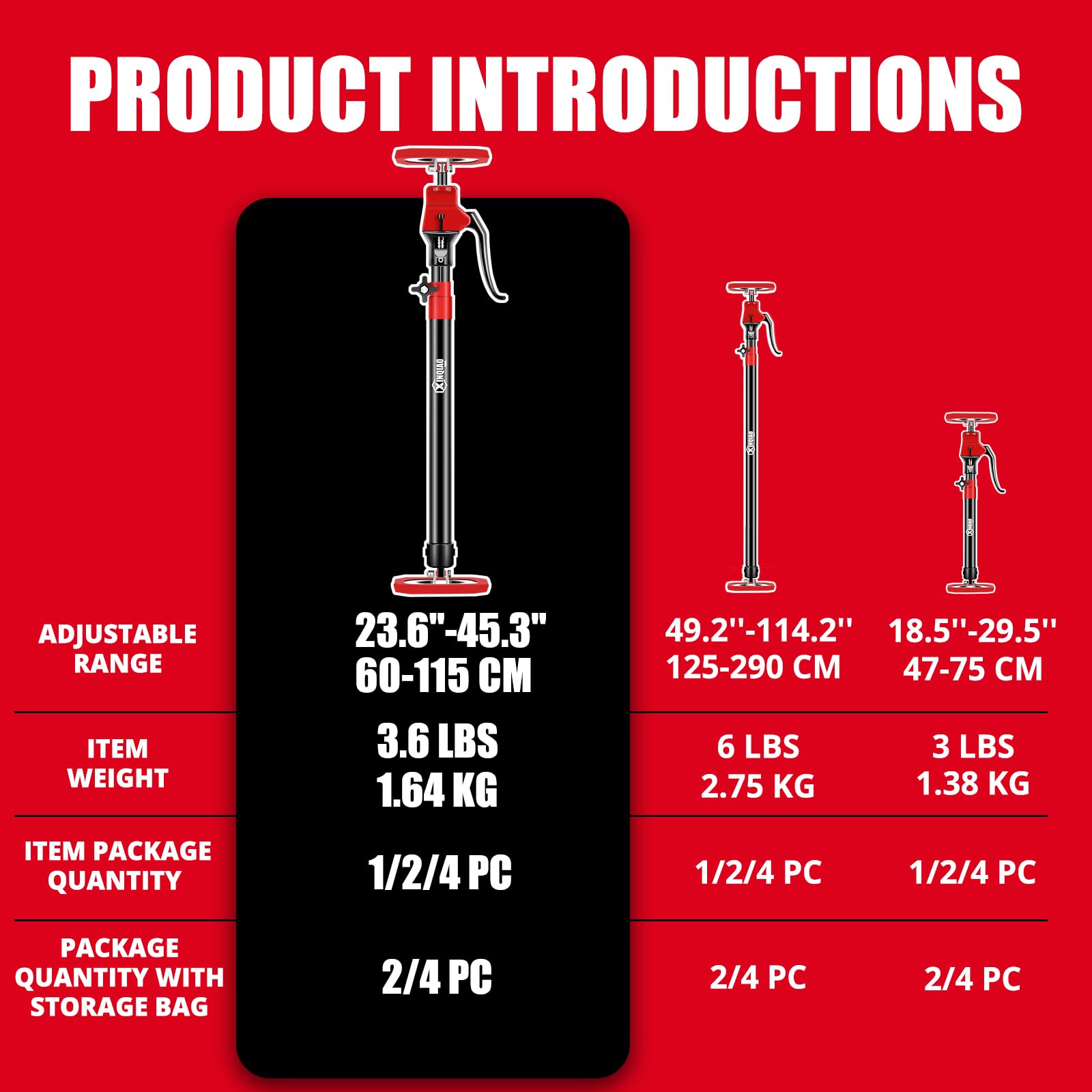 XINQIAO Cabinet Jacks for Installing Cabinets, Heavy Duty Third Hand Tools Adjustable Support Pole from 23.6 IN to 45.3 IN, 2 PCS