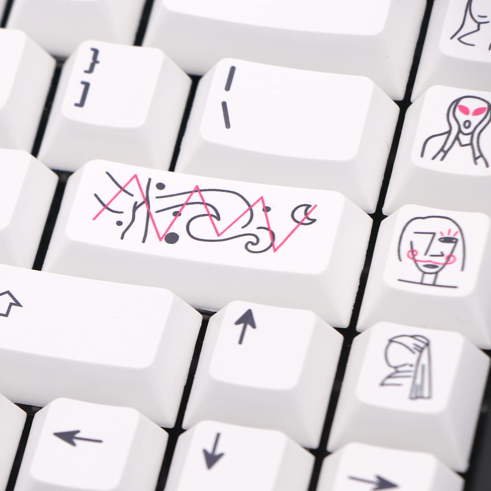 BGKYPRO Drawing Board Theme Keycaps-Thermal Sublimation PBT Keycap Set, for Mechanical Keyboards, Full 135 Key Set, Cherry Profile, English (US) Layout- White